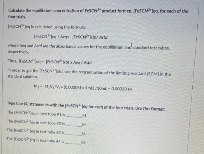 Calculate the concentration of SCN−at equilibrium, | Chegg.com