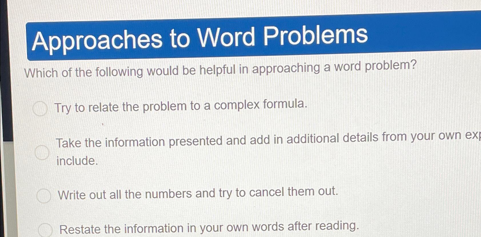 Solved Approaches to Word ProblemsWhich of the following | Chegg.com
