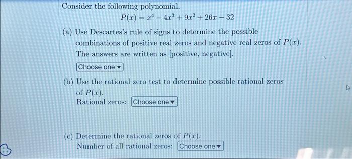 Solved Consider the following polynomial. | Chegg.com
