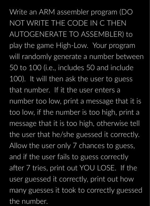 Solved Write an ARM assembler program (DO NOT WRITE THE CODE | Chegg.com Solved Write an ARM assembler program (DO NOT WRITE THE CODE | Chegg.com