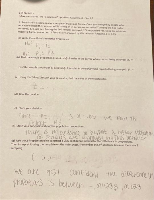 Solved 210 Statistics Inferences about Two Population | Chegg.com