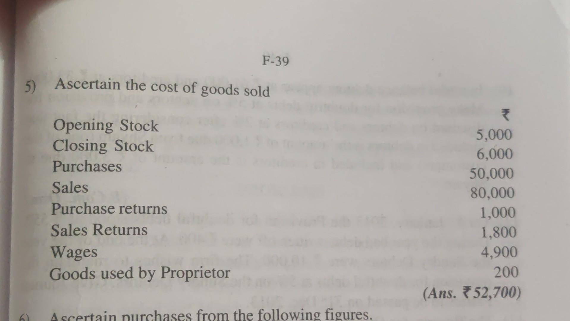 Solved F-39 5) Ascertain the cost of goods sold | Chegg.com