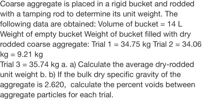 Solved Coarse aggregate is placed in a rigid bucket and | Chegg.com