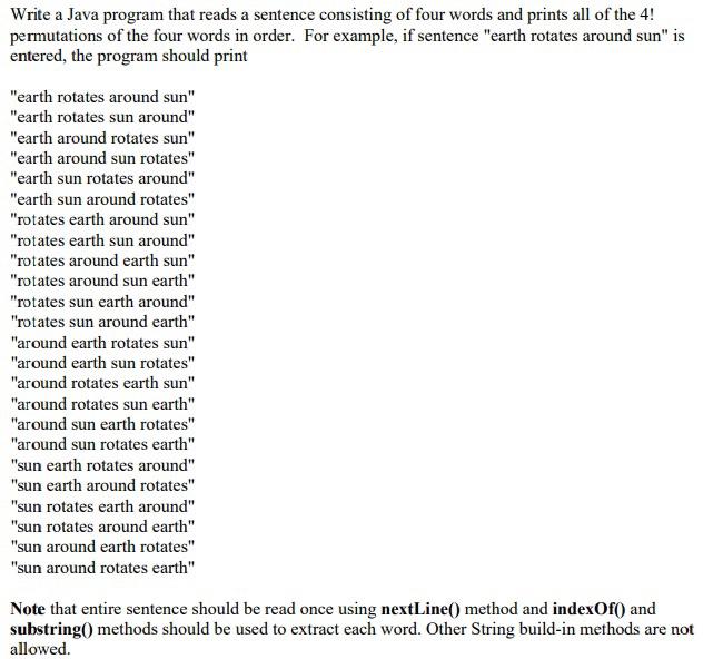 Solved Write a Java program that reads a sentence consisting | Chegg.com
