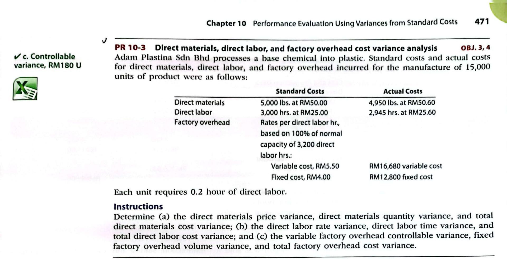 Solved Chapter 10 Performance Evaluation Using Variances | Chegg.com