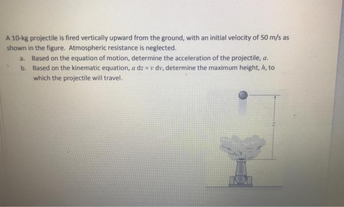Solved A 10-kg projectile is fired vertically upward from | Chegg.com