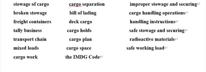 Solved stowage of cargo broken stowage freight containers | Chegg.com