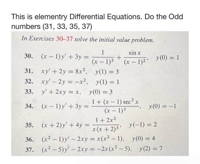 Solved This is elementry Differential Equations. Do the Odd | Chegg.com