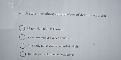 Solved Which statement about cultural views of death is | Chegg.com