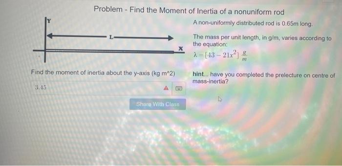 Solved Problem - Find the Moment of Inertia of a nonuniform | Chegg.com
