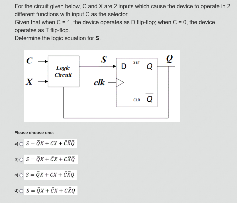 Solved For the circuit given below, C ﻿and x ﻿are 2 ﻿inputs | Chegg.com