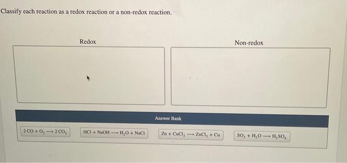 Solved Classify each reaction as a redox reaction or a | Chegg.com