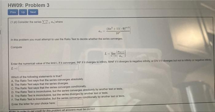 Solved HW09: Problem 3 Prev Up Next (1) Consider the series | Chegg.com