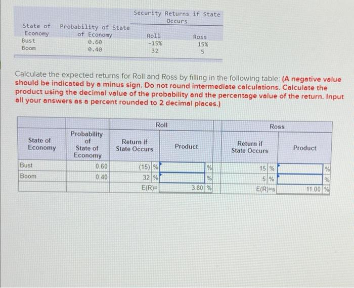 Solved Calculate the expected returns for Roll and Ross by | Chegg.com