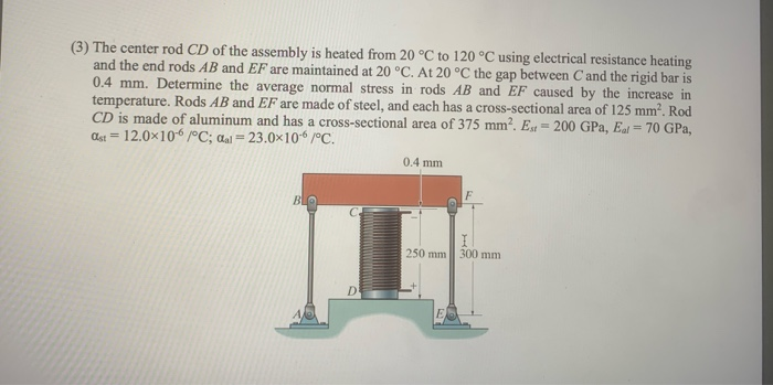 Solved (3) The center rod CD of the assembly is heated from | Chegg.com