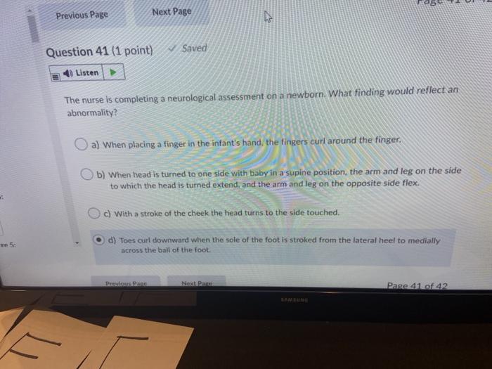 Solved Previous Page Next Page w Question 41 (1 point) | Chegg.com