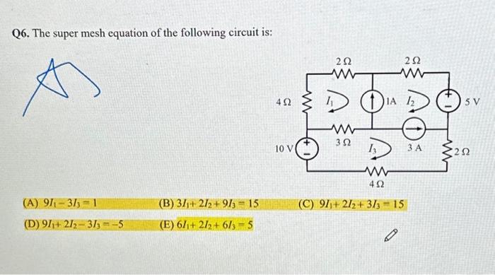 Solved Q6. The super mesh equation of the following circuit | Chegg.com