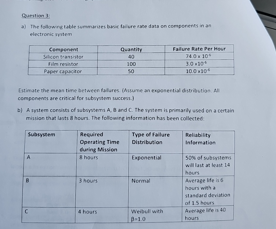 Solved Question 3:a) ﻿The following table summarizes basic | Chegg.com