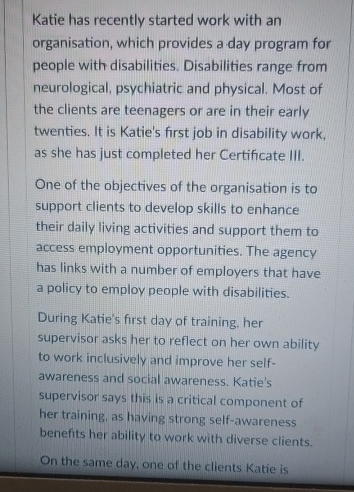 Solved Katie has recently started work with an organisation, | Chegg.com
