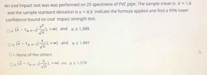Solved An izod impact test was was performed on 25 specimens | Chegg.com