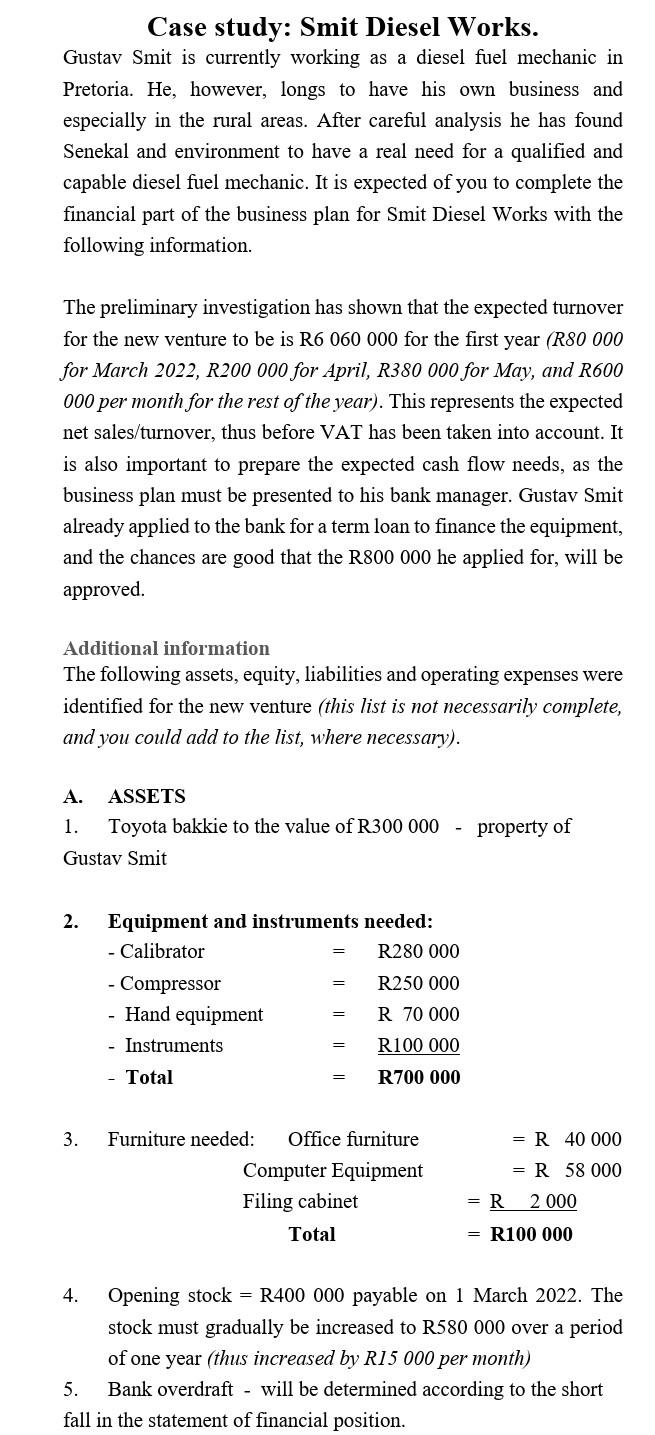 Case study: Smit Diesel Works. Gustav Smit is | Chegg.com