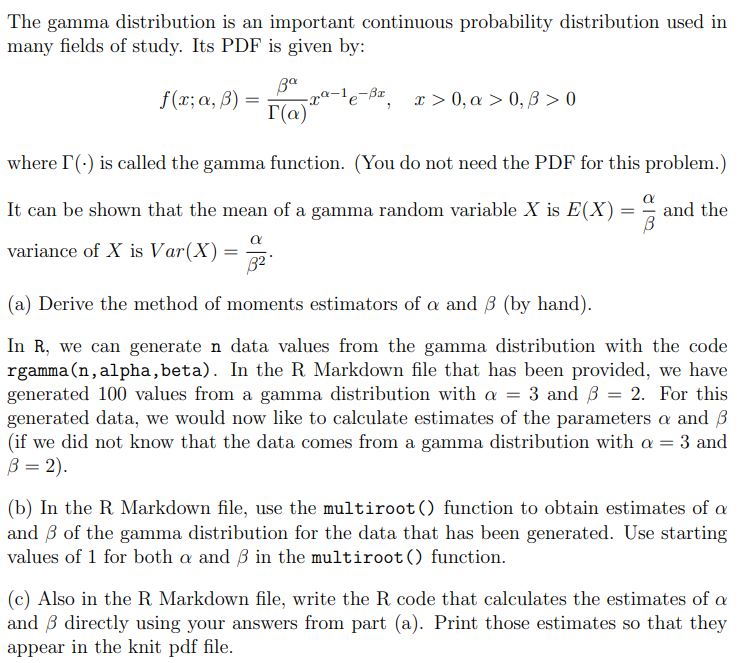 Solved The gamma distribution is an important continuous | Chegg.com