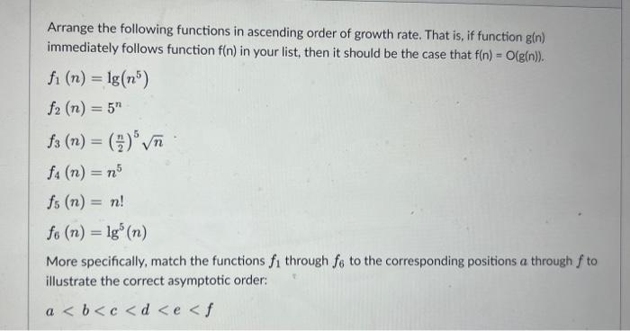 Solved Arrange the following functions in ascending order of | Chegg.com