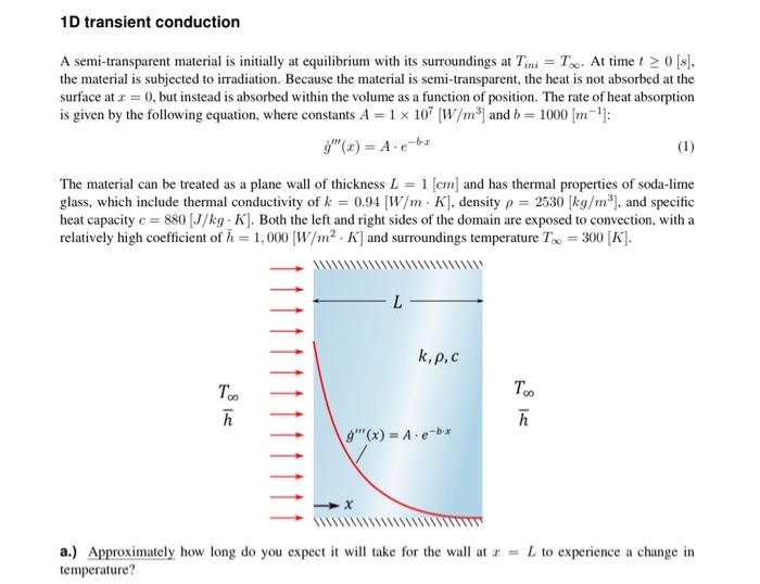 1D transient conduction A semi-transparent material | Chegg.com