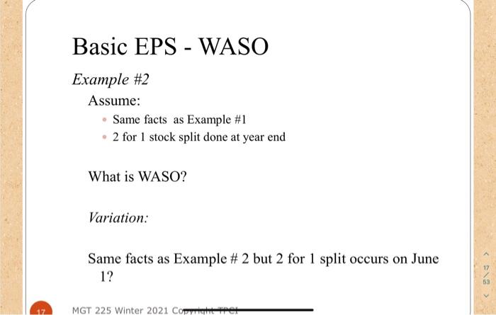 Solved Basic EPS - WASO Example #1 Assume: Jan 1 Mar 1 | Chegg.com
