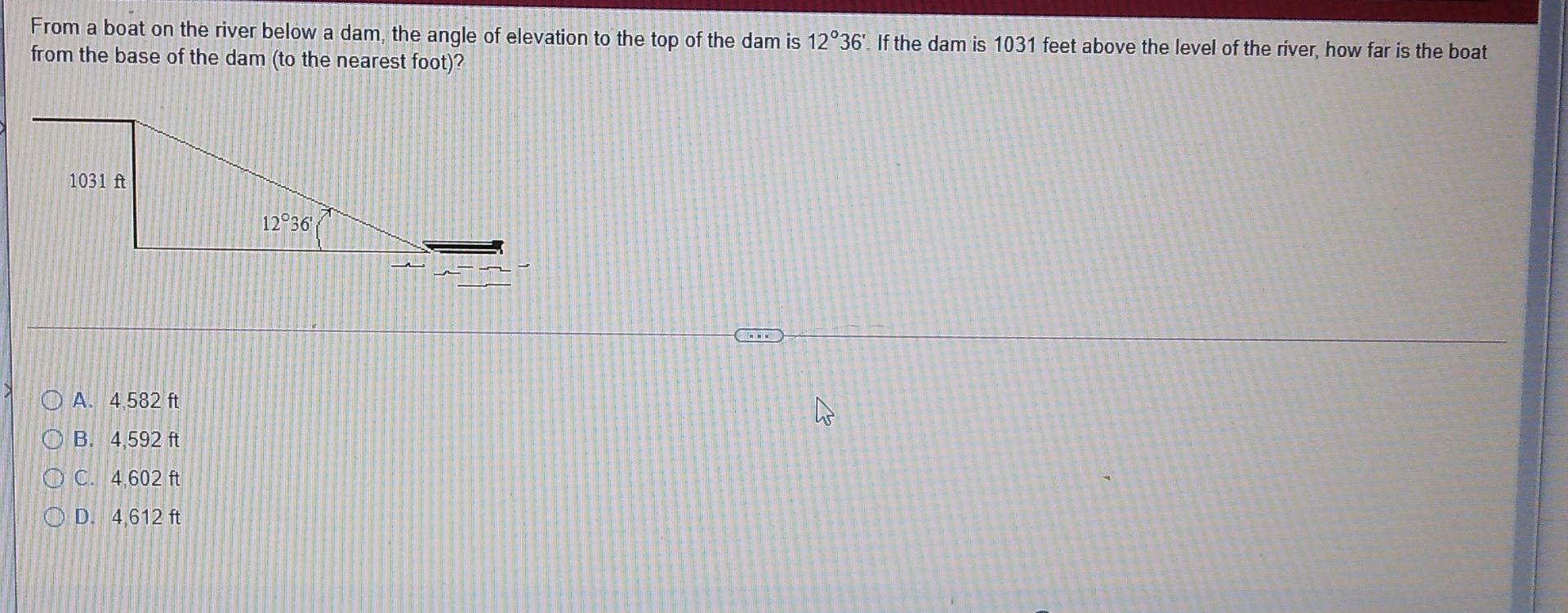 Solved From a boat on the river below a dam, the angle of | Chegg.com