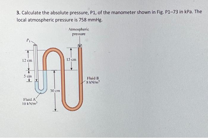 Solved 3. Calculate the absolute pressure, P1, of the | Chegg.com