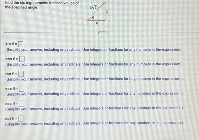Solved Find the six trigonometric function values of the | Chegg.com