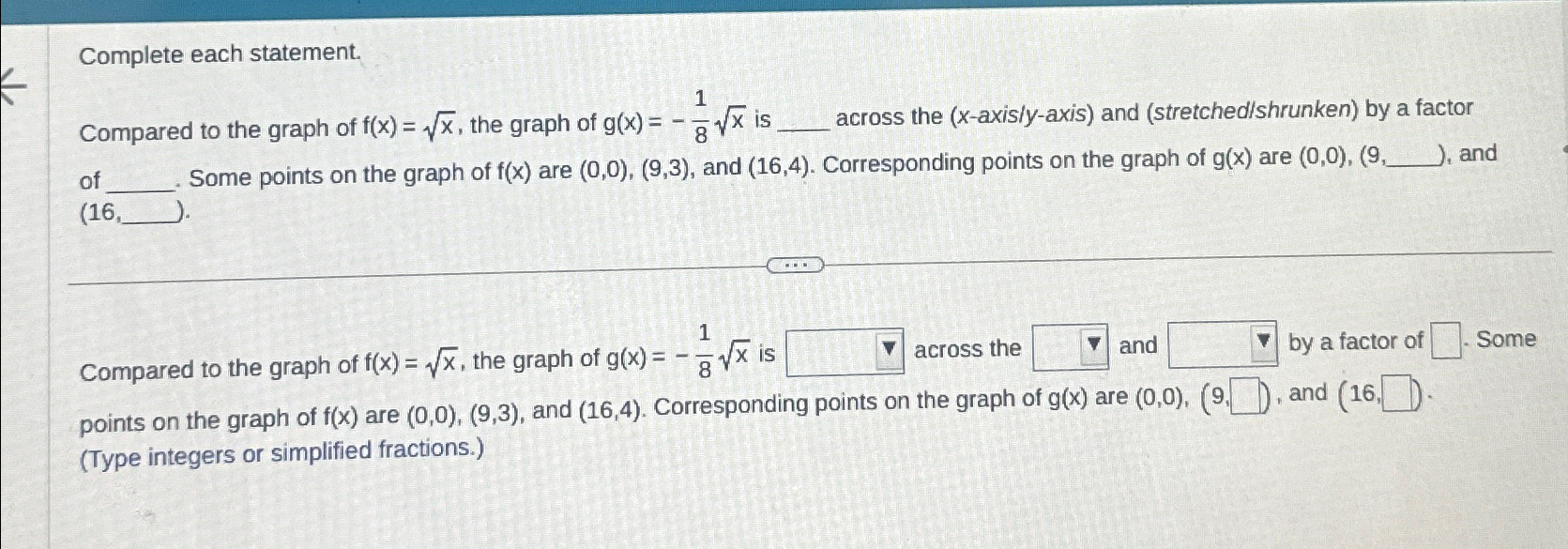 Solved Complete each statement.Compared to the graph of | Chegg.com