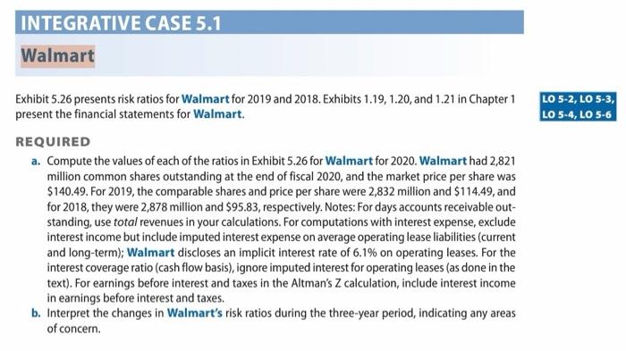 Exhibit 5.26 presents risk ratios for Walmart for | Chegg.com