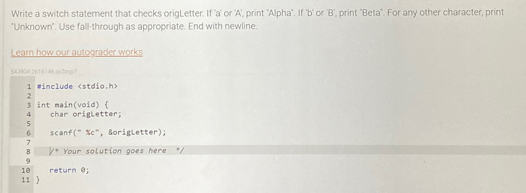 Solved Write a switch statement that checks origLetter. If | Chegg.com