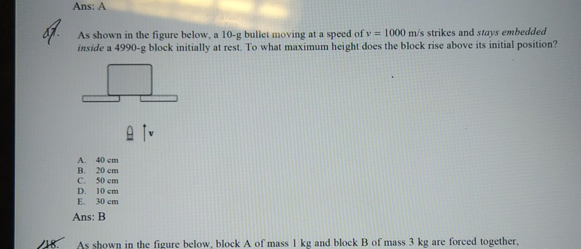 Solved As shown in the figure below, a 10−g bullet moving at | Chegg.com