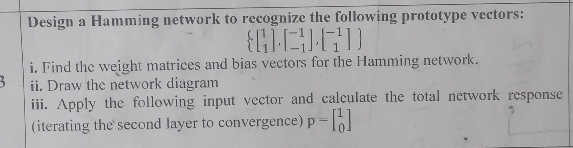 Solved 3. Design a Hamming network to recognize the | Chegg.com