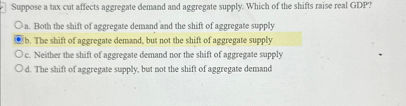 Solved Suppose a tax cut affects aggregate demand and | Chegg.com