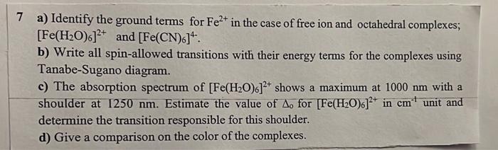 Solved a) Identify the ground terms for Fe2+ in the case of | Chegg.com
