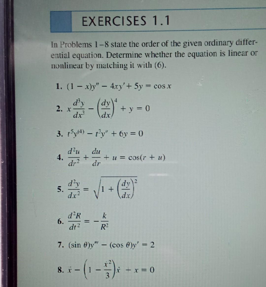 Solved Exercises 1 1 In Problems 1 8 State The Order Of The