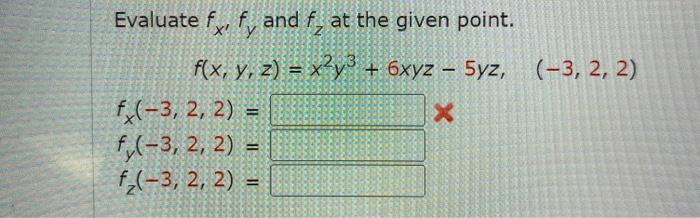 Solved Evaluate fx′fy and fZ at the given point. | Chegg.com