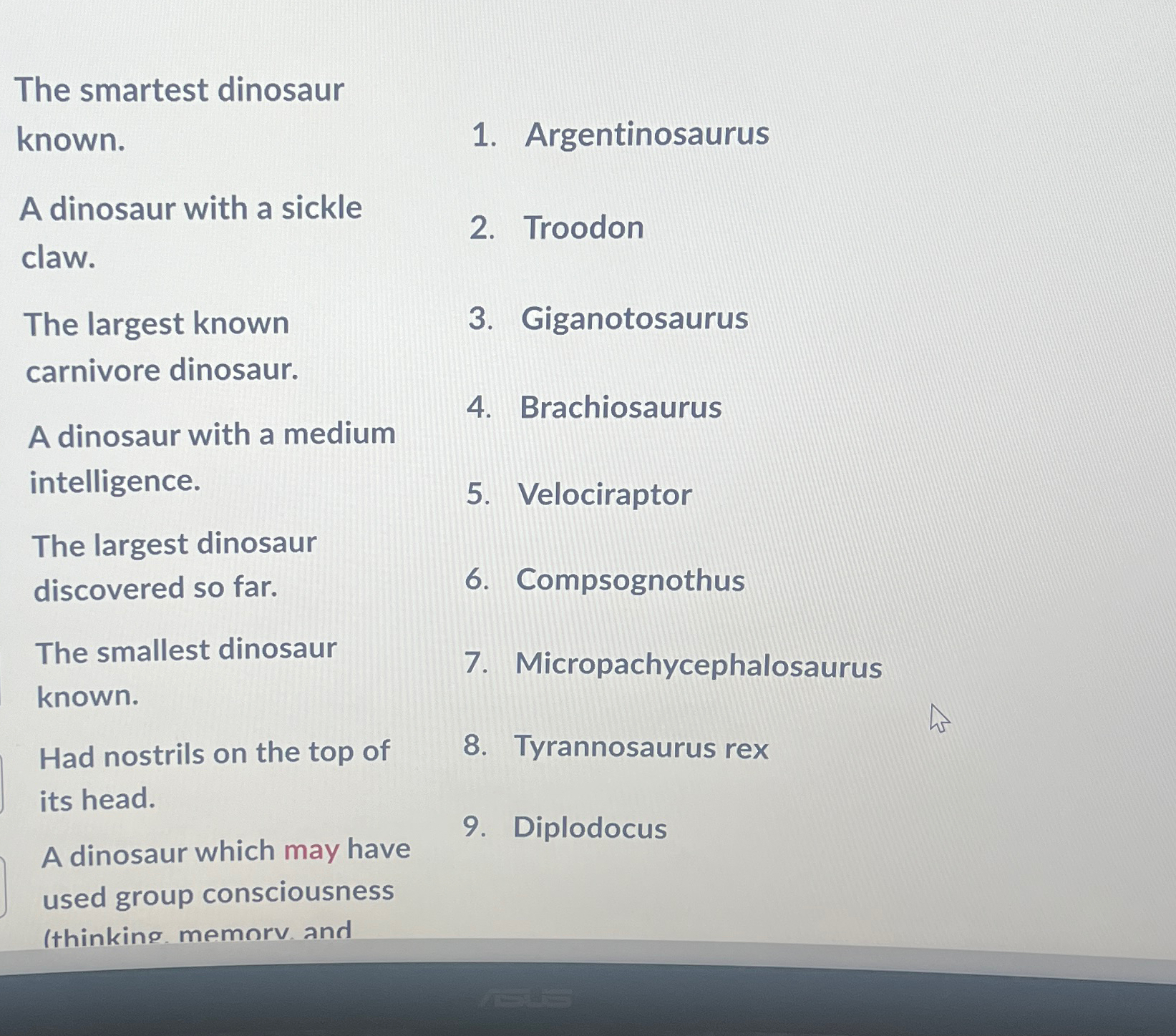 Solved The smartest dinosaur known.A dinosaur with a sickle | Chegg.com