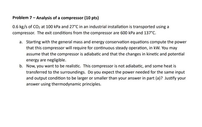 Solved Problem 7 - Analysis of a compressor (10 pts) 0.6 | Chegg.com