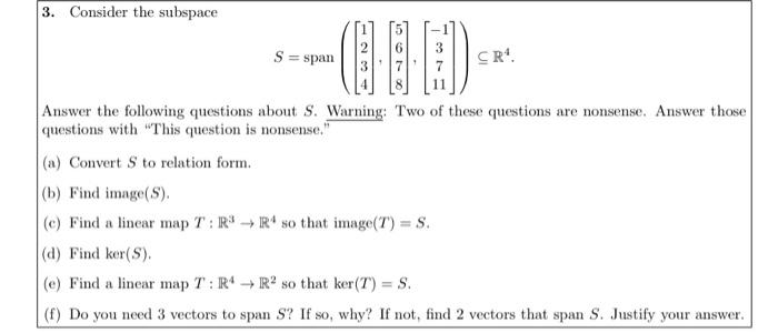 Solved 3. Consider the subspace | Chegg.com