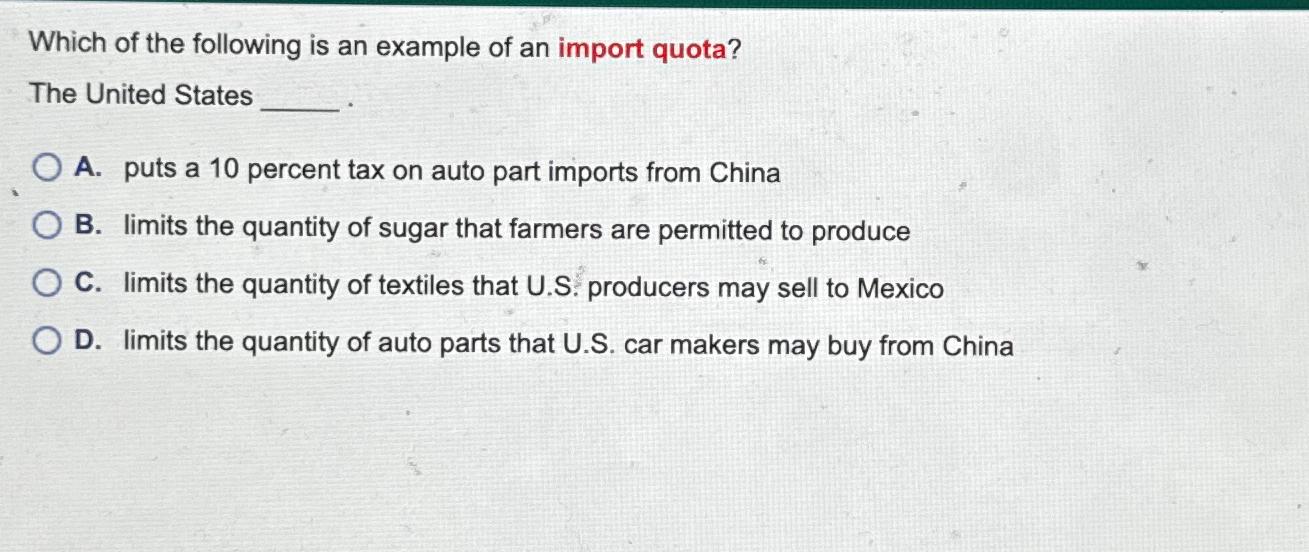 Solved Which of the following is an example of an import | Chegg.com