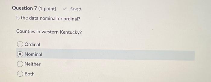 Solved Is the data nominal or ordinal? Counties in western | Chegg.com
