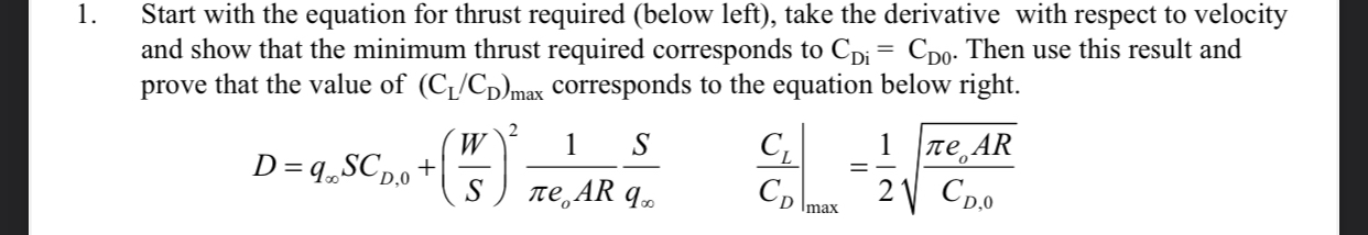 Solved Start with the equation for thrust required (below | Chegg.com