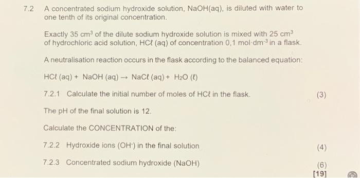 Solved A concentrated sodium hydroxide solution, NaOH(aq), | Chegg.com