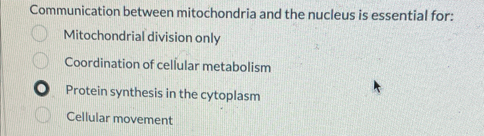 Solved Communication between mitochondria and the nucleus is | Chegg.com