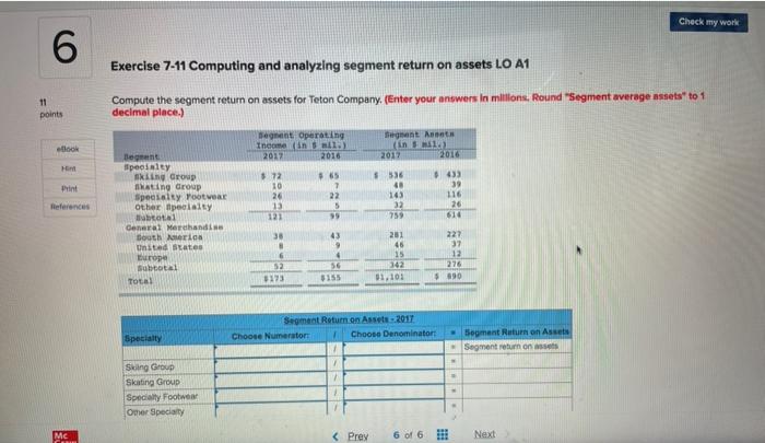 Solved Check my work 6 Exercise 7-11 Computing and analyzing | Chegg.com